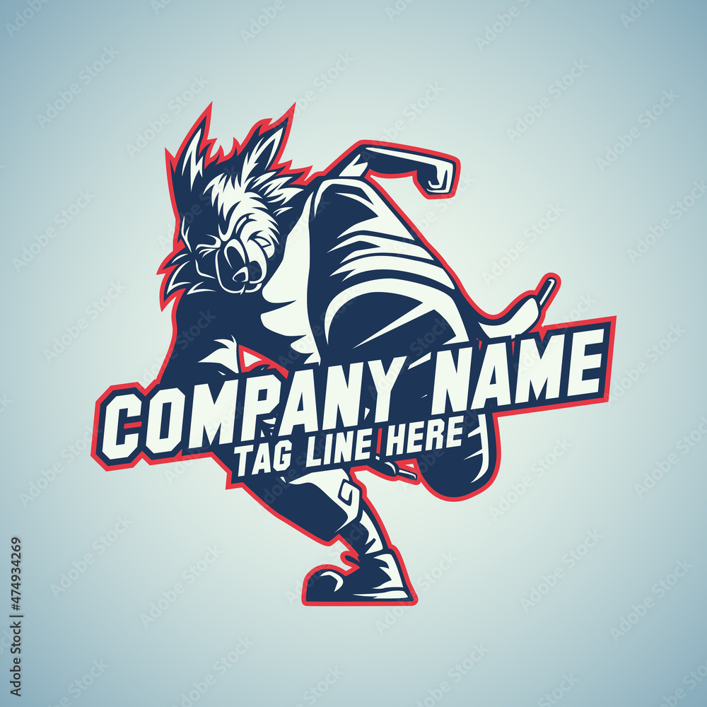 Logo template of cartoon wolf with kicking pose Stock Vector | Adobe Stock