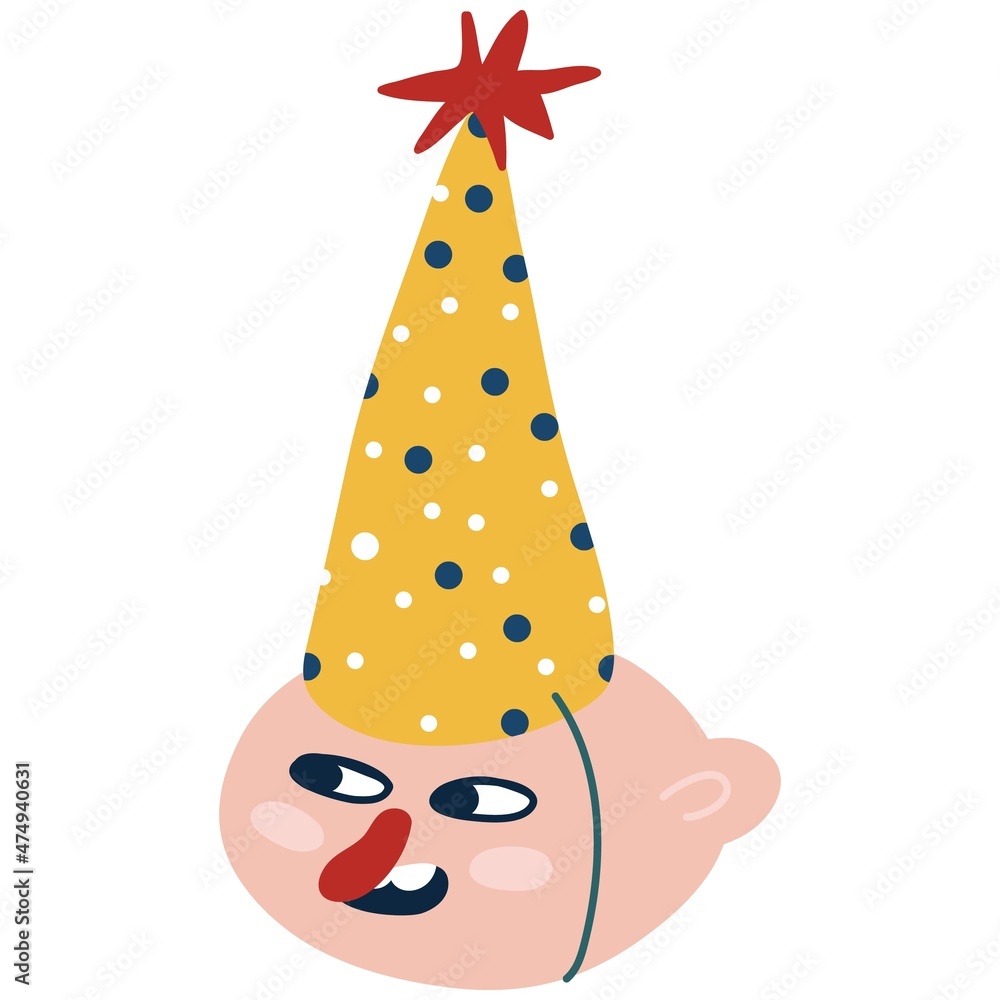 Cute smiley character in birthday hat cone, festive event kids greeting ...