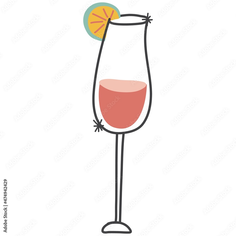 Cartoon minimal cocktail glass, celebration event drink , alcohol bar ...