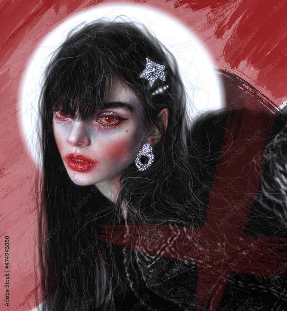 Vampire Girl Portrait | dark Girl | Big red eyed girl |Art print ...