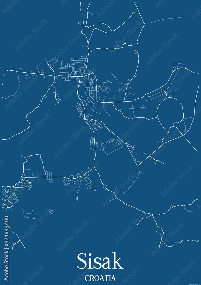 Blue map of Sisak Croatia. Stock Illustration | Adobe Stock