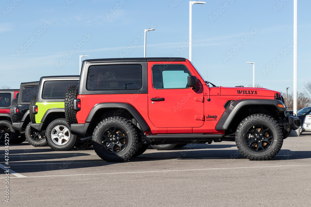 Jeep Wrangler display at a Stellantis Jeep dealership. The Jeep ...