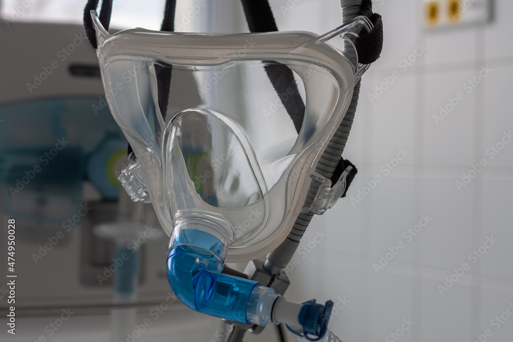 Non-invasive ventilation face mask, close up view, on background ...