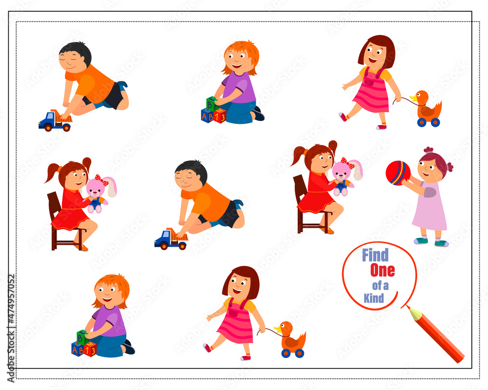 Children's logic game find a couple. Cute cartoon kids playing with ...