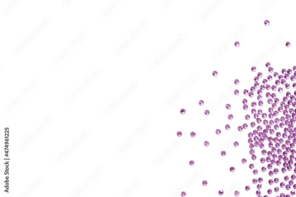 Violet rhinestones in the form of stars isolated on white background ...