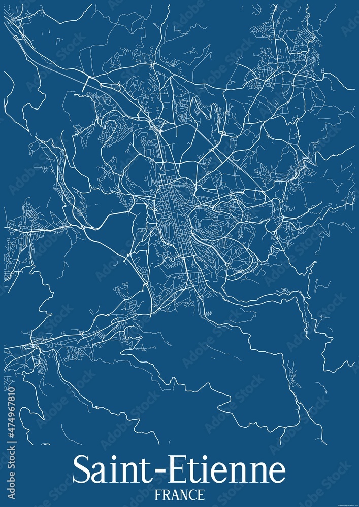 Blue map of Saint-Etienne France. Stock Illustration | Adobe Stock