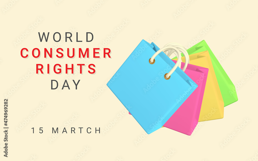 World Consumer Rights Day poster with 3d empty shopping bags. Vector ...