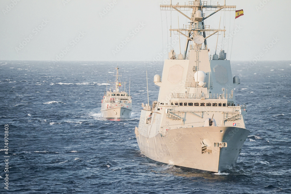 us nato navy military ships sailing at sea during a nato humanitarian ...