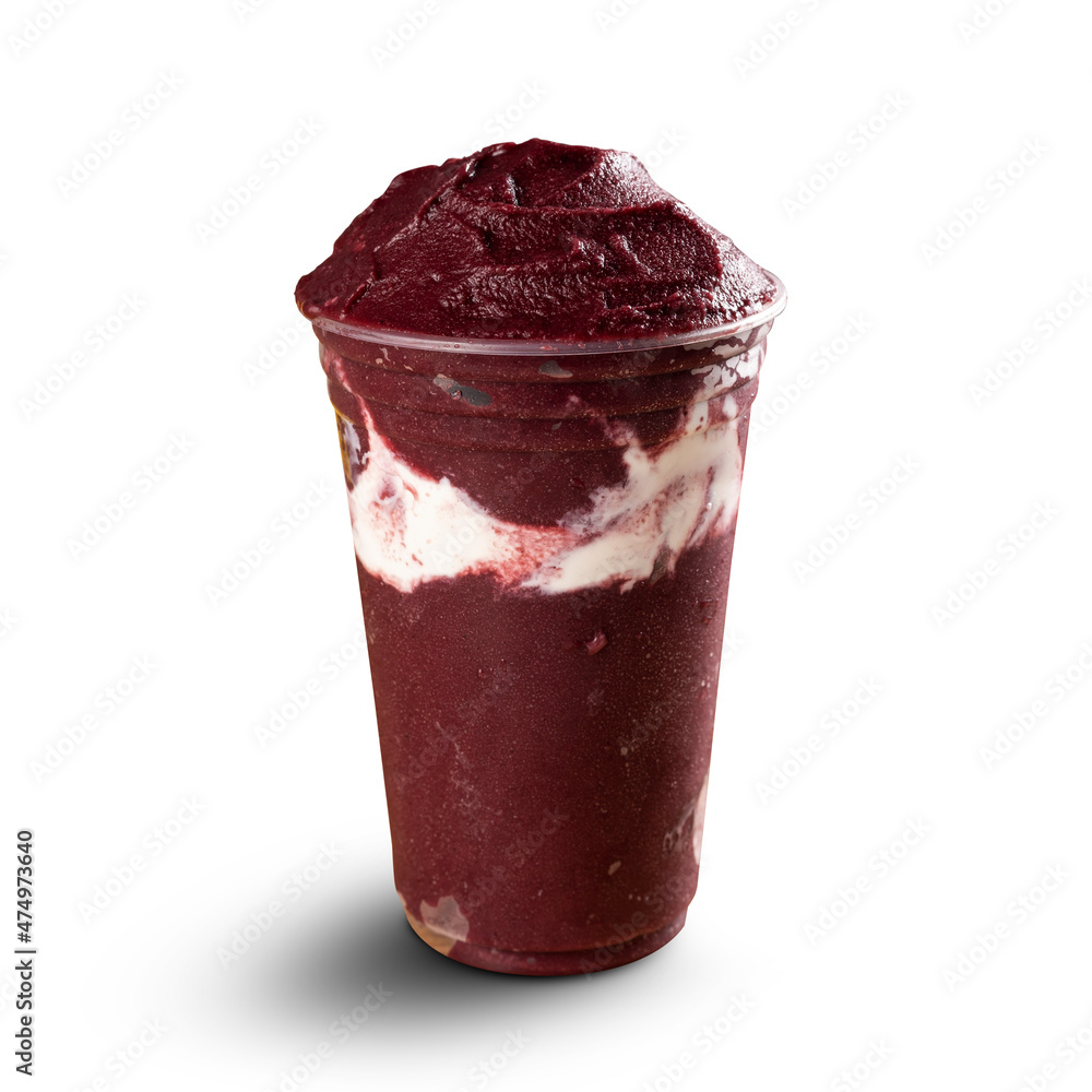 Brazilian Frozen Açai Berry Ice Cream Smoothie in plastic cup with ...