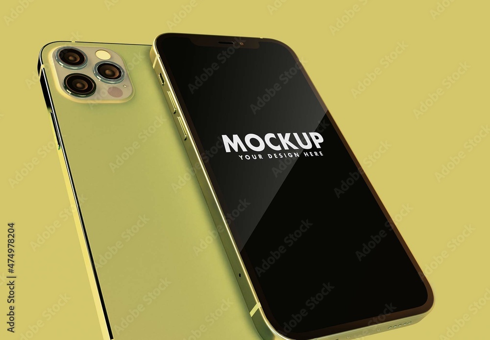 Smartphone Front and Back on a Yellow Background Stock Template | Adobe ...