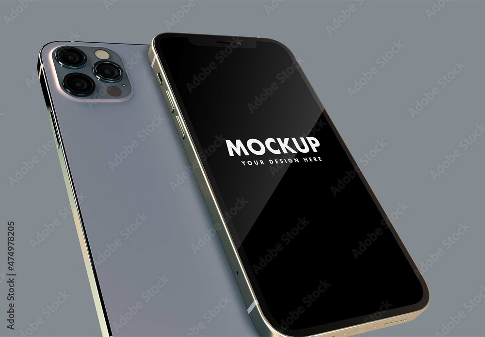 Smartphone Front and Back on a Clean Flat Grey Violet Wall Background ...