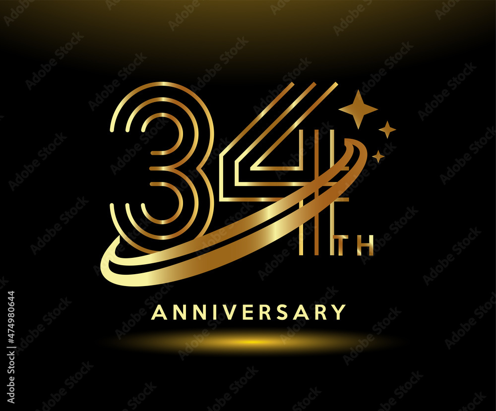 Golden 34 year anniversary celebration logo design inspiration Stock ...
