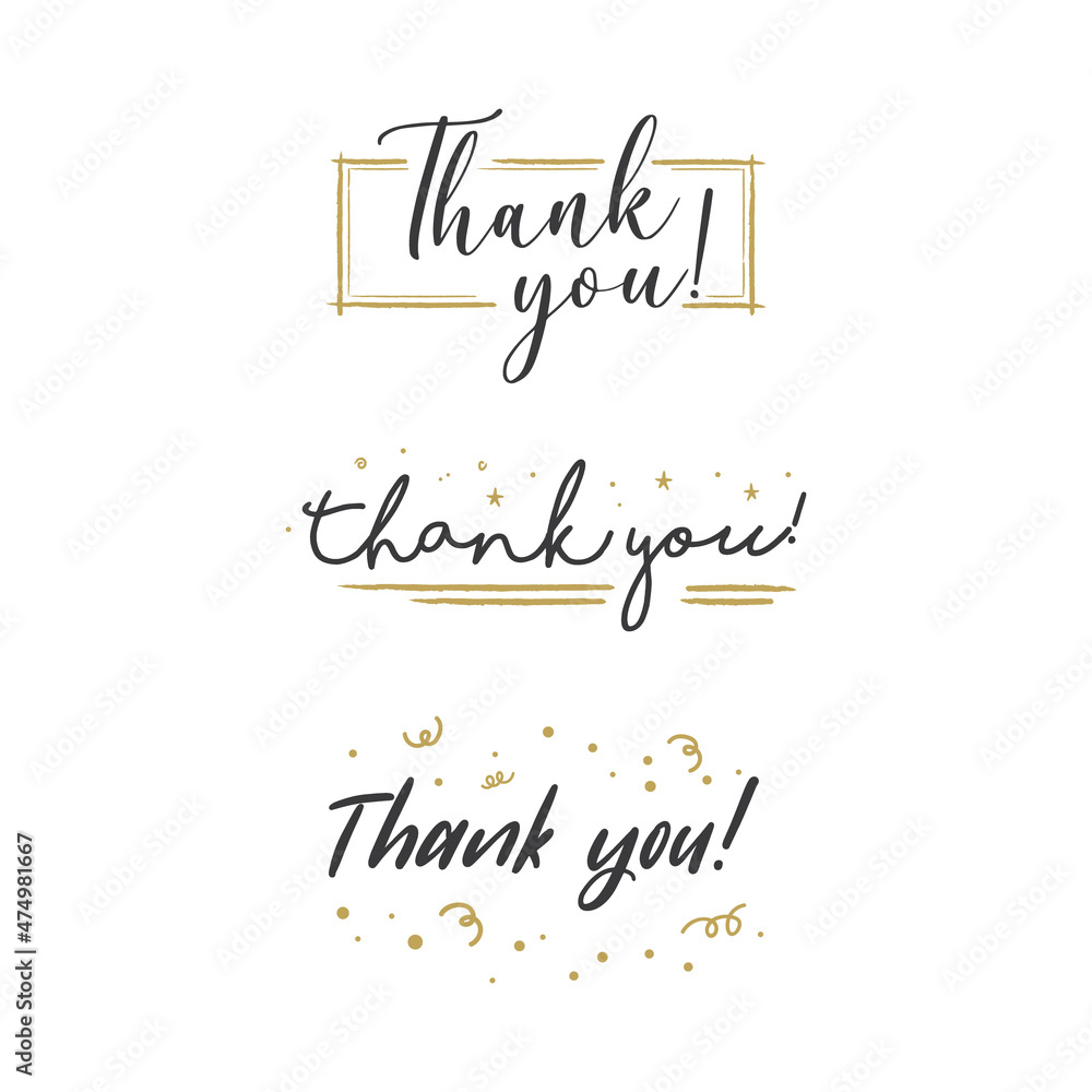Thank You Text Lettering Collection Thanks Message In Hand Drawn Style