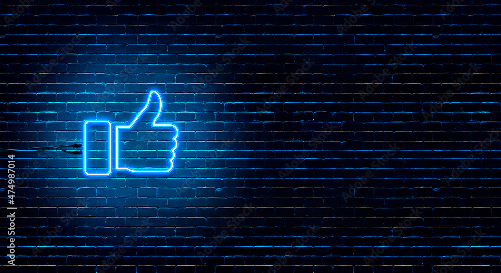 Neon Like (thumb) Button for Social Media on Brick Wall - Neon Facebook ...