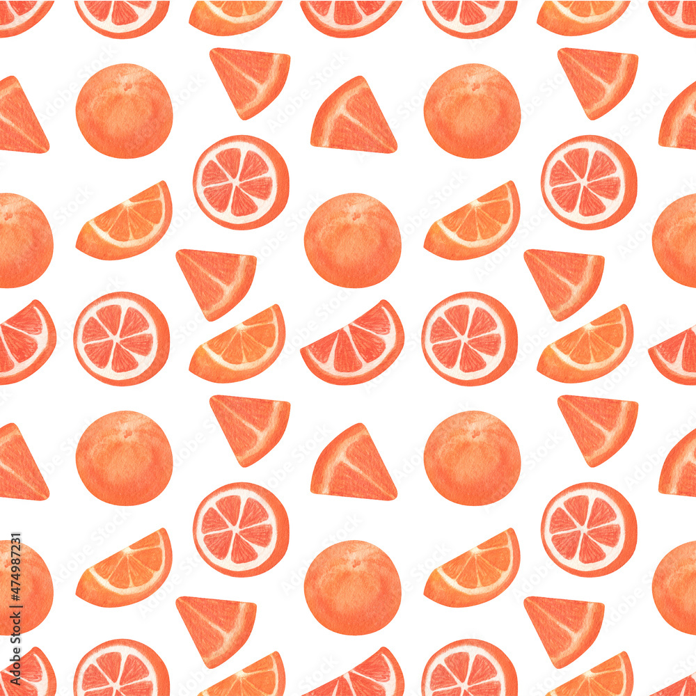 Hand drawn watercolor orange clipart seamless pattern. Stock ...