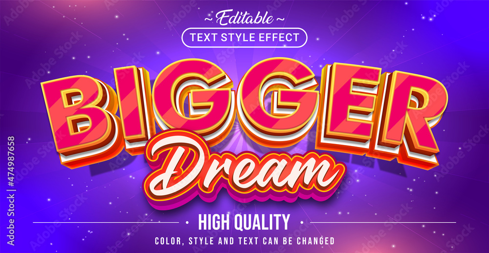 Editable text style effect - Bigger Dream text style theme. Stock ...
