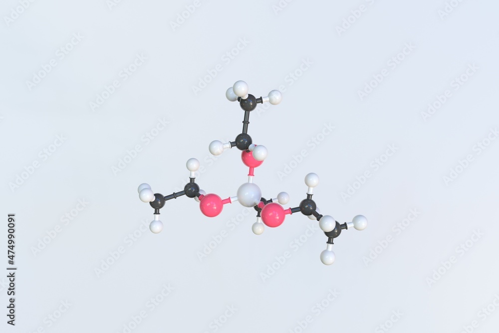 Molecule of methyltriethoxysilane, isolated molecular model. 3D ...