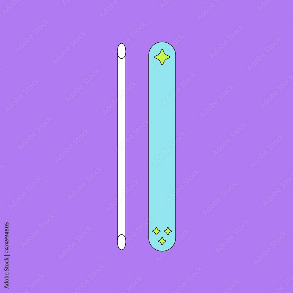 Vector illustration of nail file and orange stick for cuticle. Manicure ...