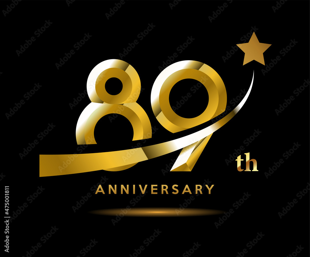 Golden 89 year anniversary celebration logo design with star symbol ...