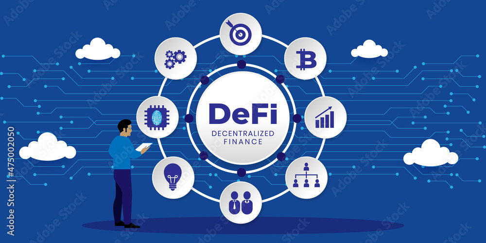 DeFi, Decentralized Finance Concept With icons. Cartoon Vector People ...