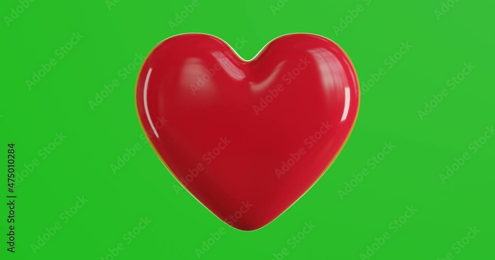 3d red heart rotation animation on green screen background,4k video ...