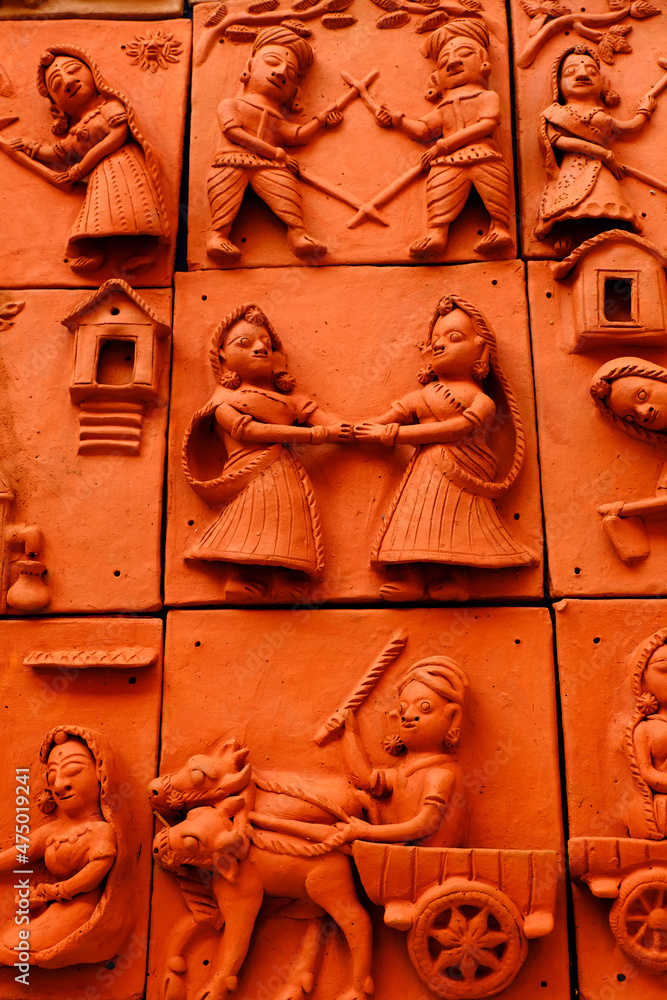 Pune , 11 December 2021: Terracotta tiled artwork at Handicraft Fair in ...