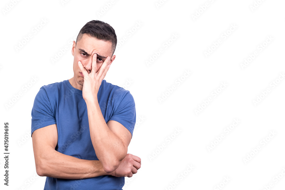 Man covering his face with his hand expressing shame Stock Photo ...