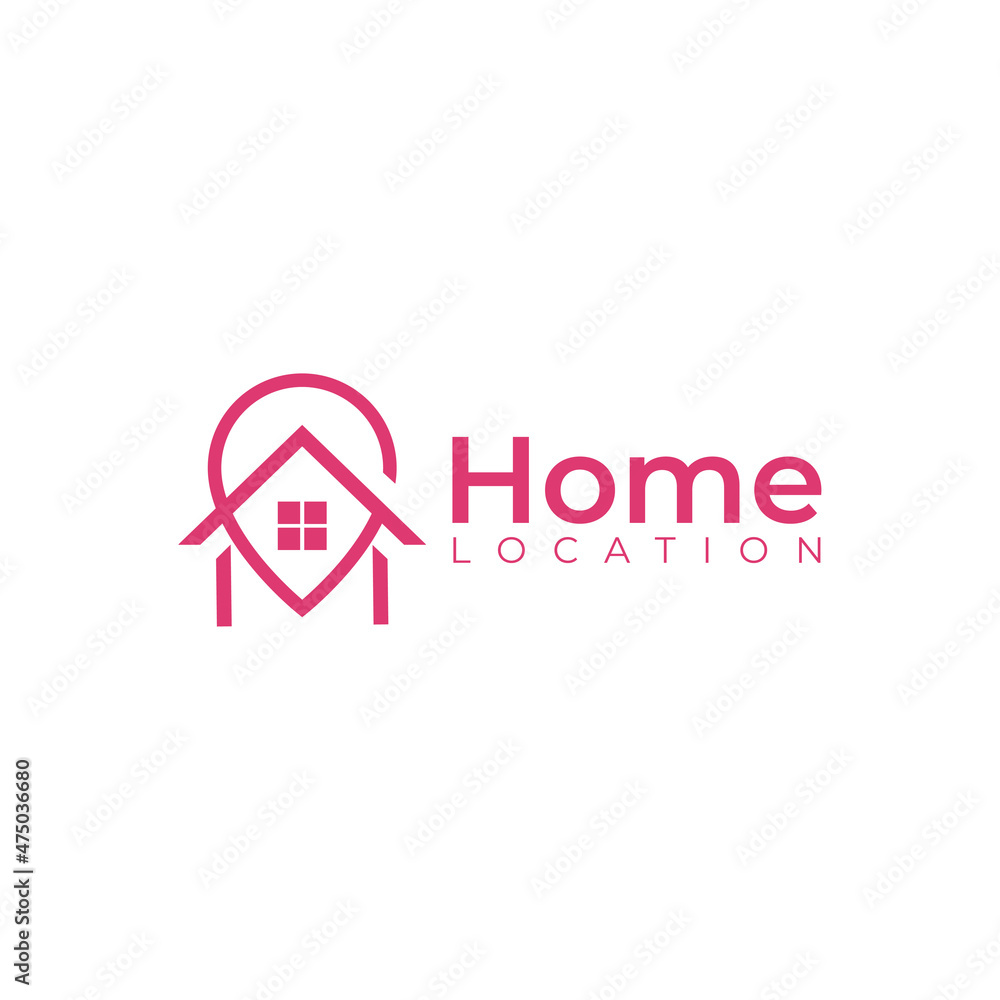 Home location logo with line art. pins, maps, locations, houses, houses ...