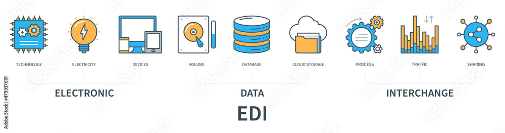 Electronic Data Interchange EDI concept with icons. Technology ...
