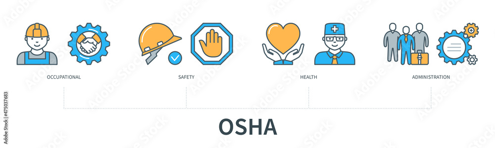 OSHA concept with icons. Occupational, safety, health, administration ...