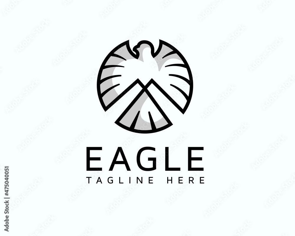 circle eagle falcon hawk line art logo icon symbol emblem template ...