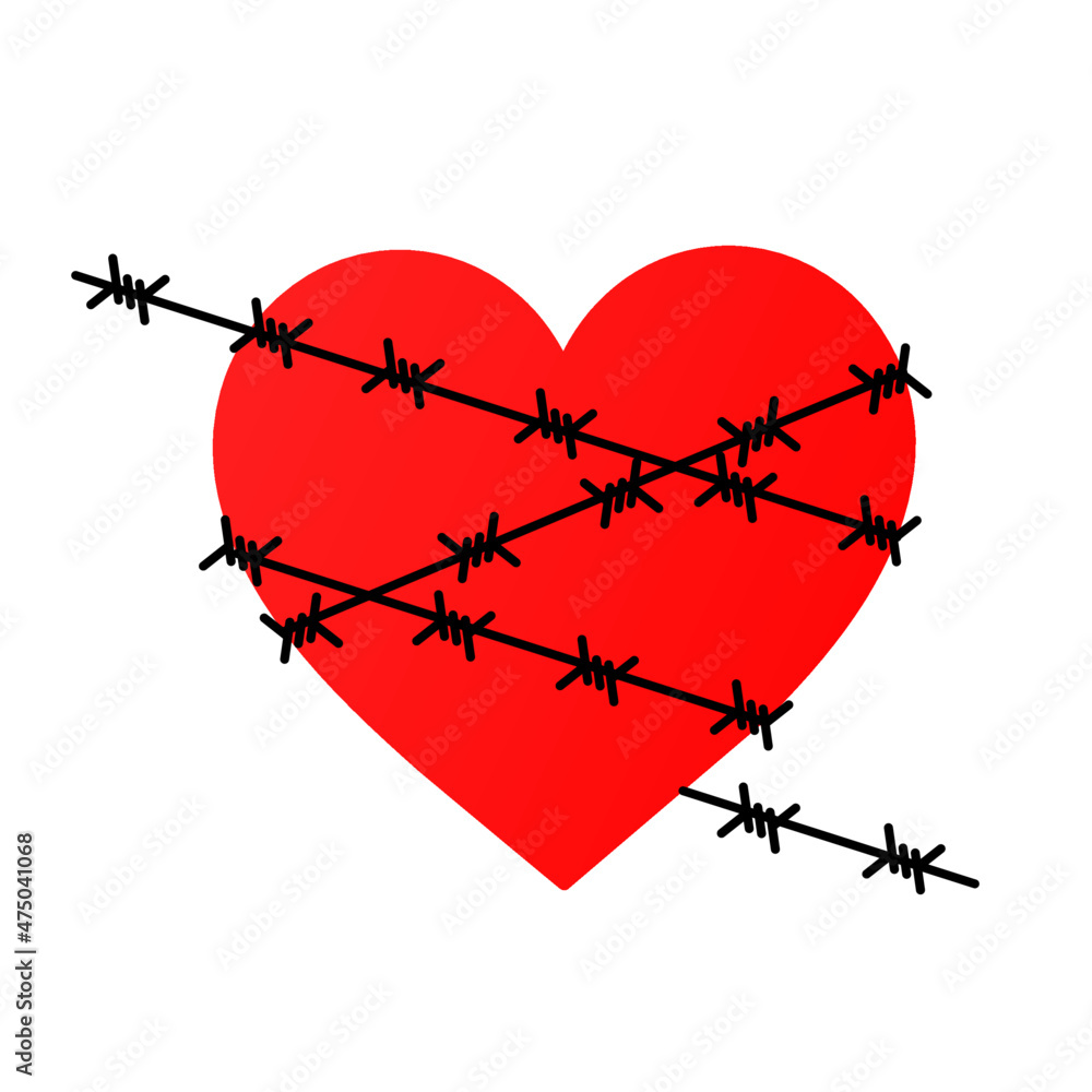 Red Heart wrapped with barbed wire Vector Minimal Logo Icon Flat spikes ...