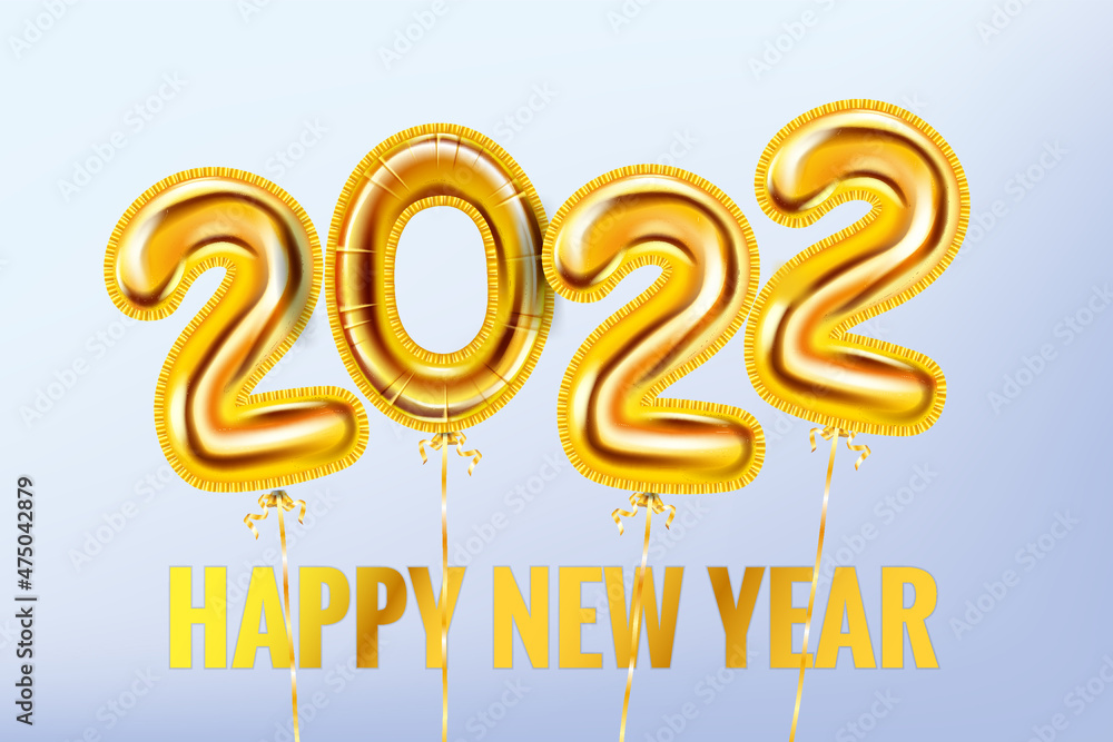 Vetor de 2022 realistic golden decoration balloons. Gold foil numbers ...