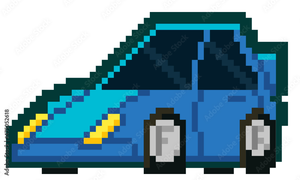 Pixel Art - Blue Sport Car - Cartoon style - 8bit Game Art Stock Vector ...