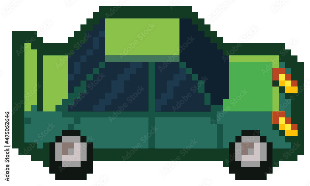 Pixel Art - Green Car - Cartoon style - 8bit Game Art Stock Vector ...