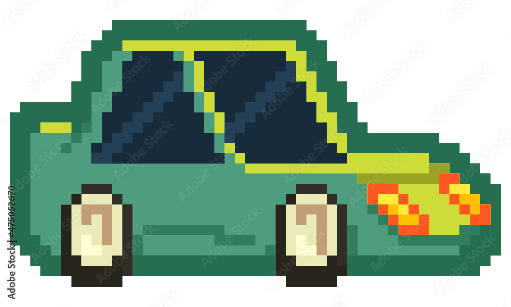 Pixel Art - Green Car - Cartoon style - 8bit Game Art Stock Vector ...