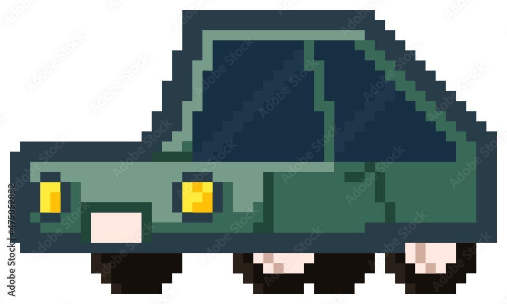 Pixel Art - Cute Green Car - Cartoon style - 8bit Game Art Stock Vector ...