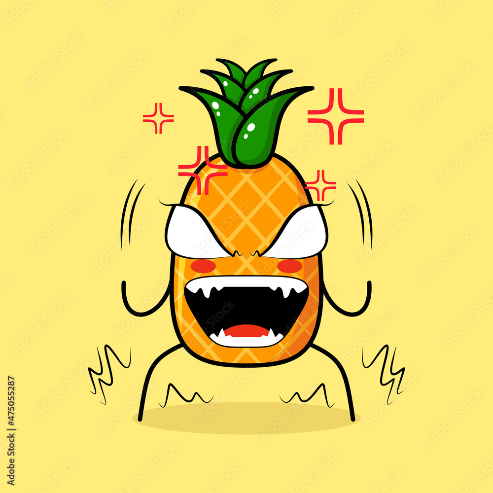 cute pineapple character with very angry expression. eyes bulging and ...