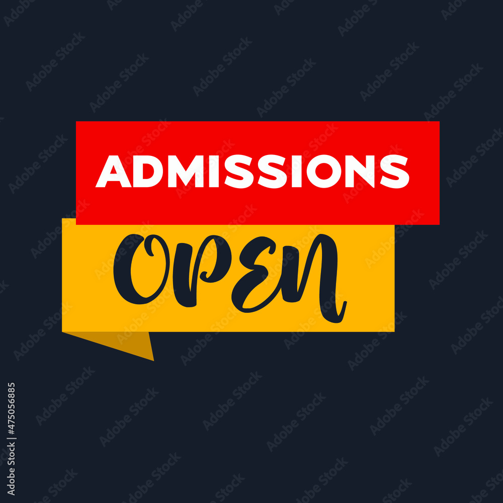 Admissions Open. Flat vector lettering text on red background. Open ...