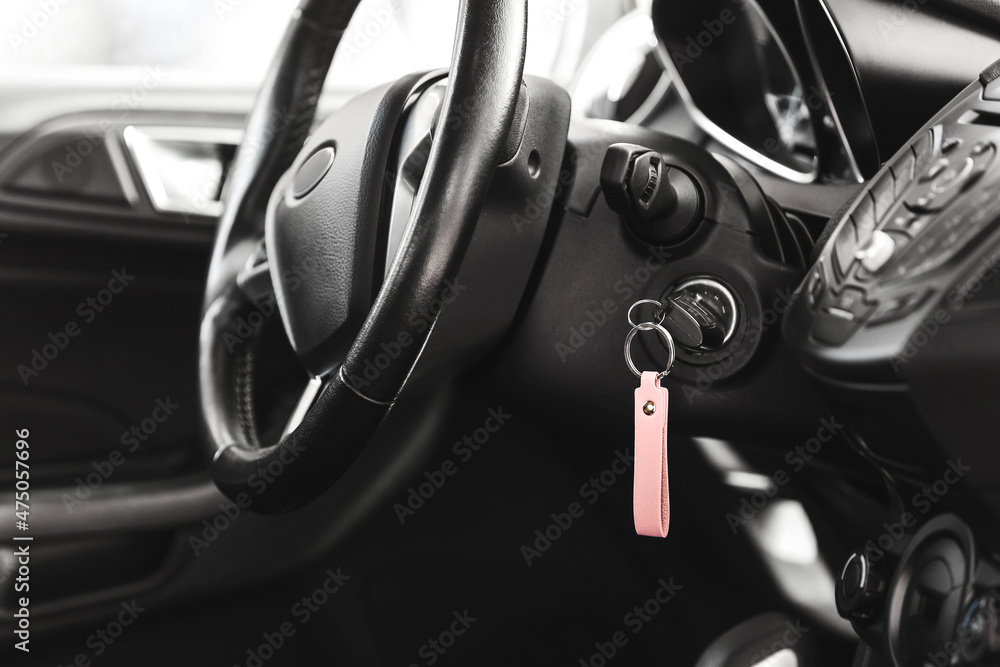 Key from modern car in ignition lock Stock Photo | Adobe Stock