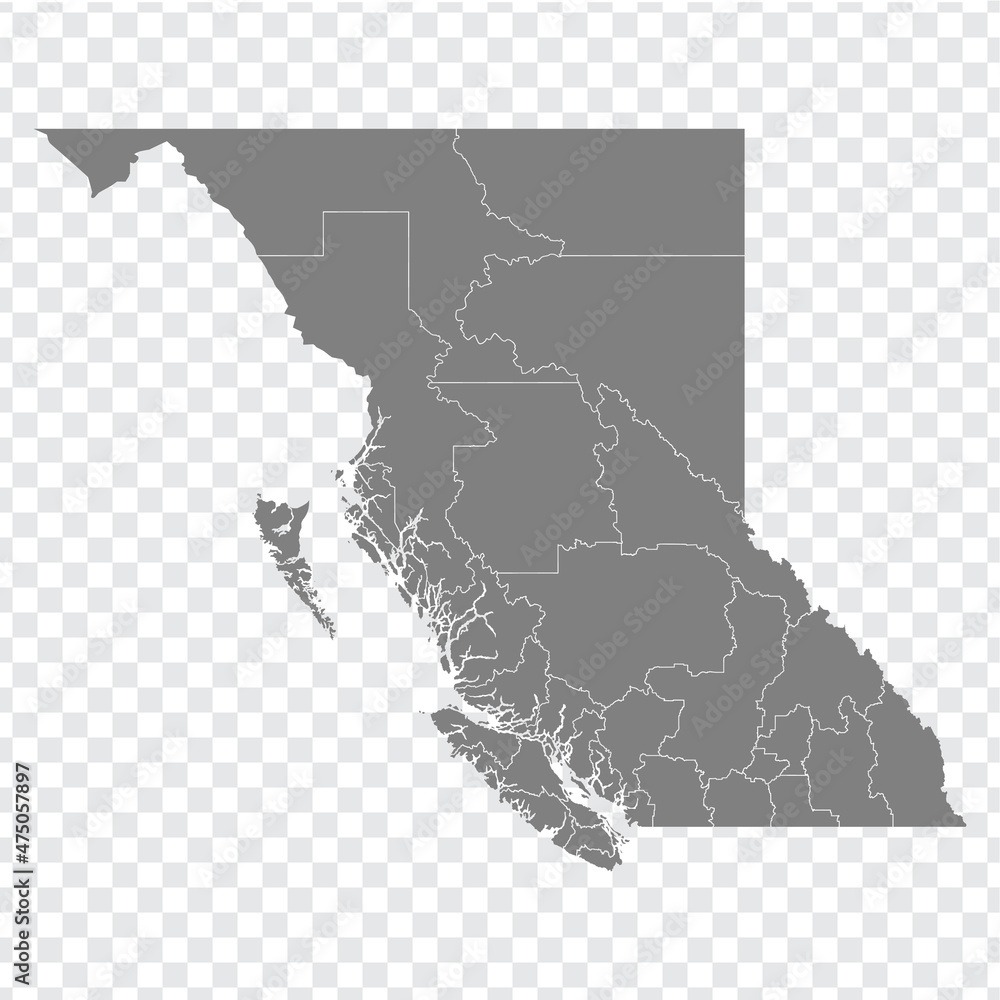 British Columbia map on transparent background. Municipalities of ...