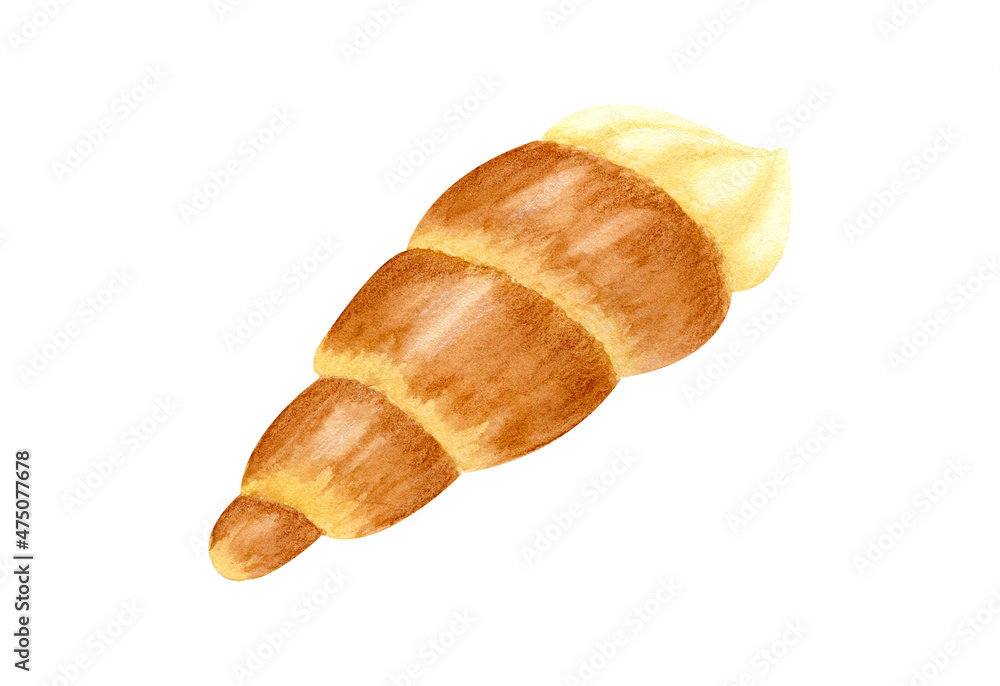 Watercolor puff pastry with cream. Cream horns. Watercolor puff pastry ...