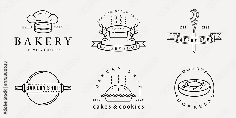 set of bakery shop logo line art simple minimalist vector illustration ...