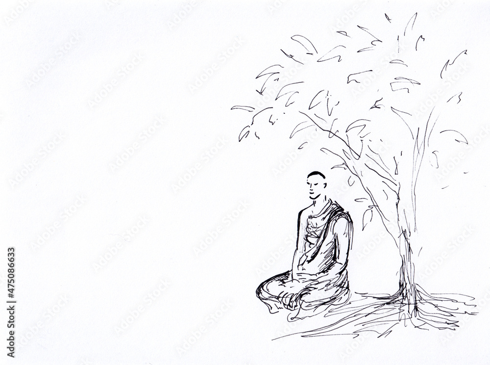 Monk Meditation Sketch