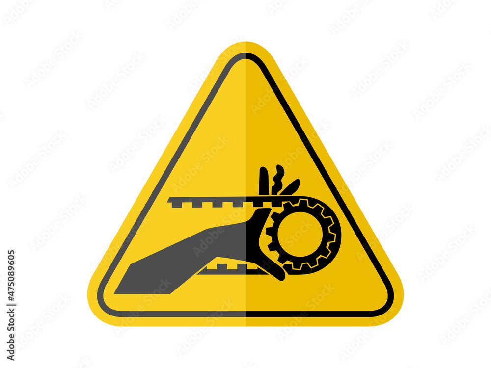isolated watch out hand placard, common hazardous symbols on yellow ...