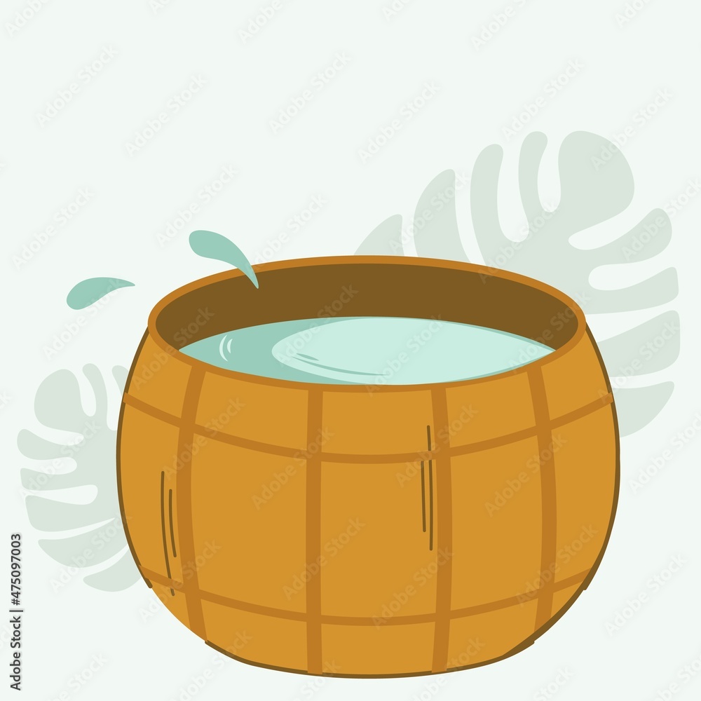 Wooden vat with water for baths and saunas. Spa treatments with a cedar ...