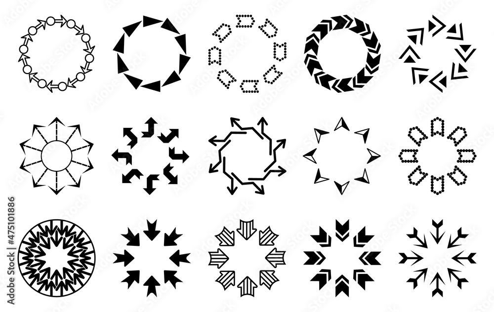 Set of decorative arrow borders. Frames of arrows in a circle. Arrows ...