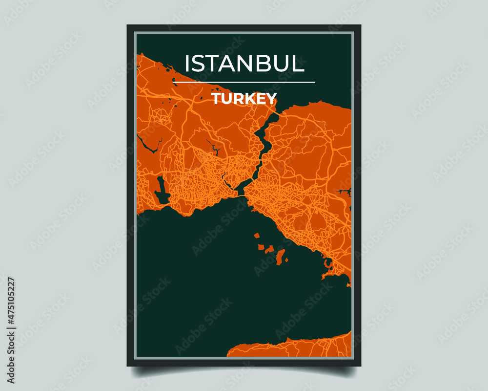 Istanbul city. Map of largest city in the world vector for wall ...