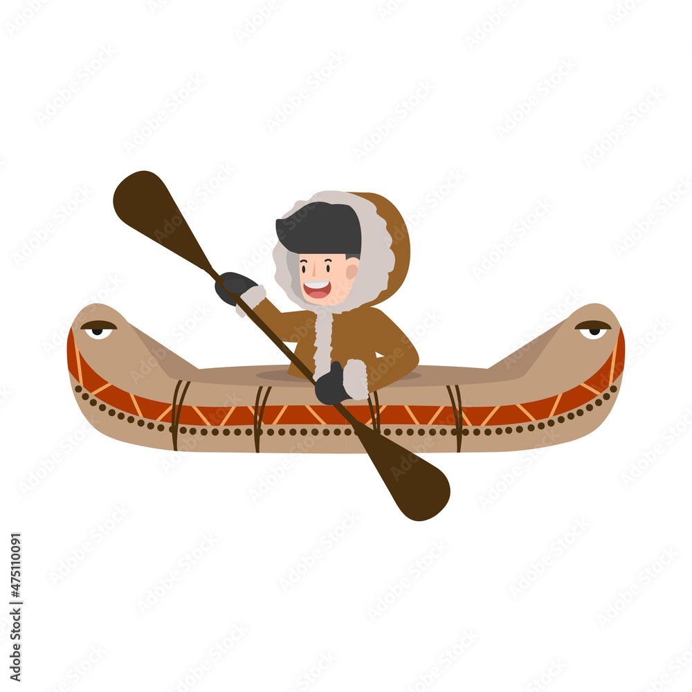 Eskimo in traditional costume swimming on boat Stock Vector | Adobe Stock