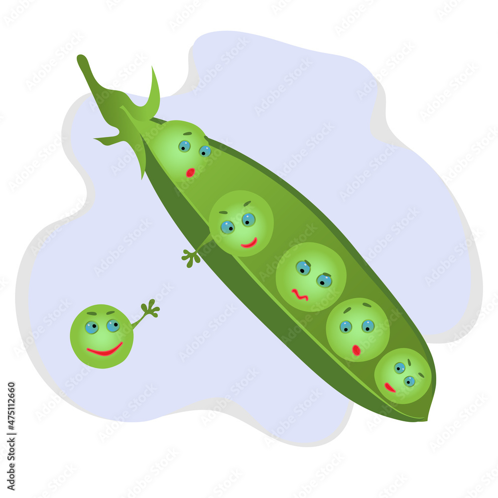 Funny cute cartoon peas in a pod drawing illustration. Green and ...
